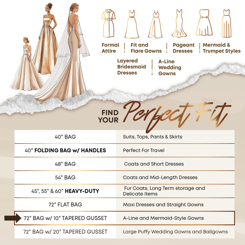 Long Garment Bags for Wedding Gowns with ID Window - 72" x 24" x 10" T ...